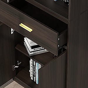 FUFU&GAGA Modern Bookcase Storage Cabinet, Tall Storage Wooden Bookshelf with 3 Tiers Shelf, 2 Doors & 1 Drawer for Home Office, Bedroom, Living Room, 23.6" W x 11.8" D x 70.8" H, Black-Brown