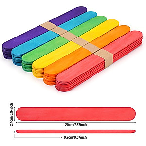 60 Pieces Jumbo Colored Popsicle Sticks, 8 Inch Natural Colored Wooden Craft Sticks, Multi-Purpose Rainbow Ice Cream Sticks for DIY Classroom Crafts, Home Art Projects and Plant Labels