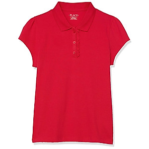 The Children's Place Girl's Short Sleeve Pique Polo, Ruby, Small
