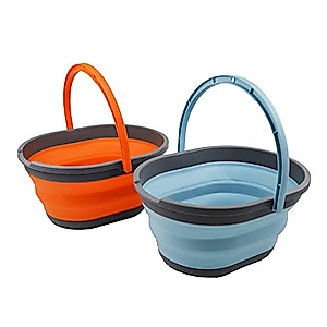 SAMMART 11L (2.9 Gallon) Collapsible Basket with Handle - Portable Outdoor Picnic Basket/Crater - Foldable Shopping Bag - Space Saving Storage Container (Sea Angel + Orange)