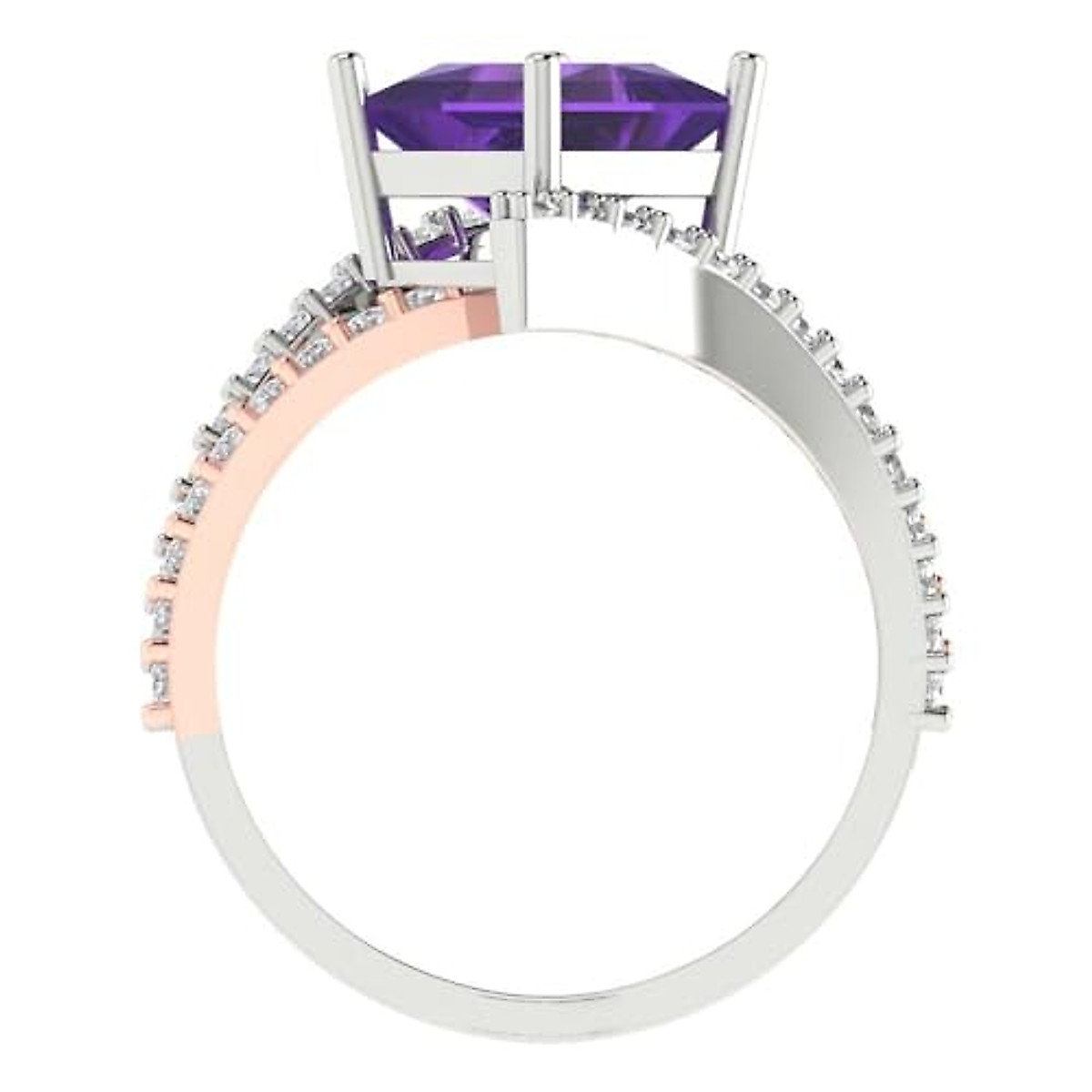 Clara Pucci 2.45ct Princess Cut laser Engraving Split Shank Amethyst Engagement Wedding Solitaire W/Accent Ring 18K 2 tone Gold 3.5