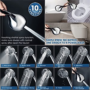 High Pressure 9'' Rainfall Shower Head With Handheld Combo, 10-Setting Handheld Shower Head Built-In Power Wash, 11'' Extension Arm Height/Angle Adjustable With Holder & 60" Hose - Polished Chrome