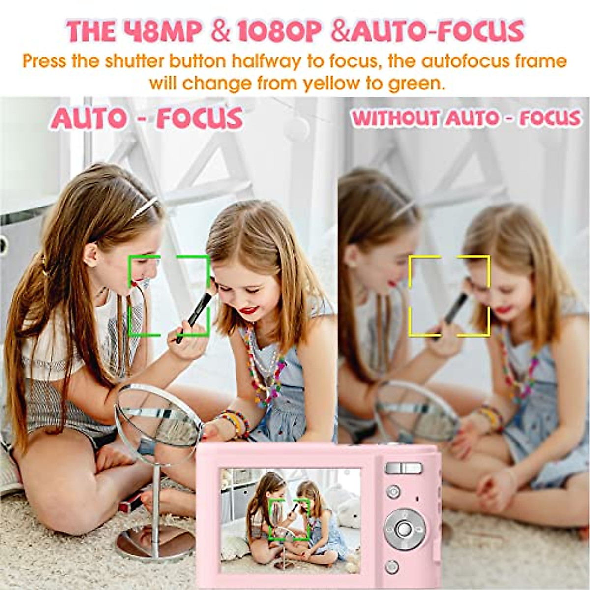 Digital Camera, Bofypoo Autofocus Kids Vlogging Camera FHD 1080P 48MP with 32GB Memory Card, 16X Zoom Point and Shoot Digital Camera, Compact Camera for Teens,Beginners