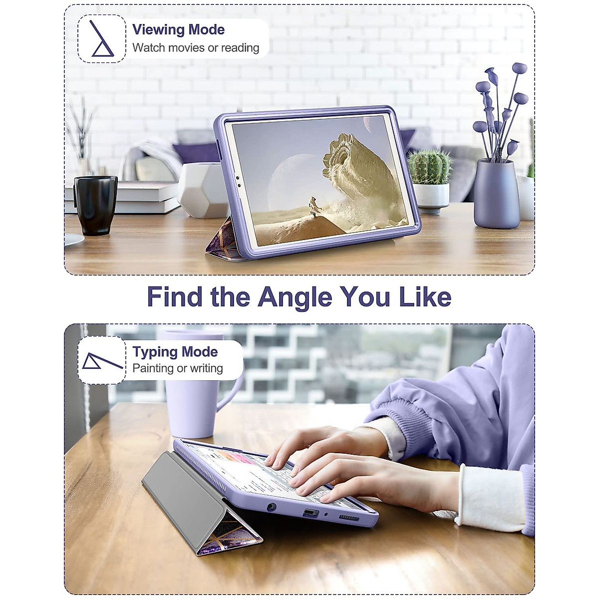 ONPINT Case for Samsung Galaxy Tab A7 Lite Case 2021 8.7 Inch (SM-T220 / T225 / T227),【Built in Screen Protector】 Lightweight Leather Case Full Body Smart Cover with Magnetic Trifold Stand-Purple