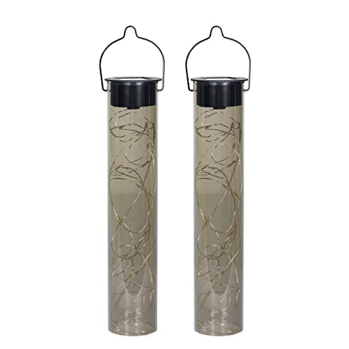 Exhart 2pc Solar Hanging Cylinder Lights, 20 Firefly LEDs, Acrylic, Accent Lighting Decor,2pc 2"x10"