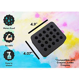 Polar Whale Jumbo Crayon Desk Stand Organizer Compatible with Crayola and Others Design Storage Tray Supply Non-Scratch Non-Rattle Washable Durable Black Foam Holds 20