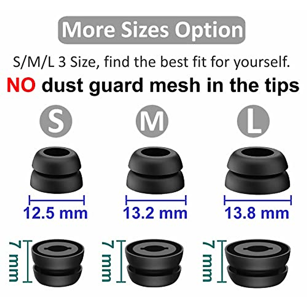 6 Pairs Galaxy Buds Pro [ Double Flange ] Ear Tips, S/M/L 3 Size Replacement Silicone Fit in Case Flexible Noise Reduce Earplug Earbuds Eartips Compatible with Samsung Galaxy Buds Pro - Black