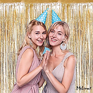 4 Pack Champagne Gold Fringe Curtain Backdrop, 3.2Ft x 9.8Ft Metallic Tinsel Foil Fringe Streamers Curtains Background for Photo Booth Birthday Baby Shower Party Wedding Graduation Decorations