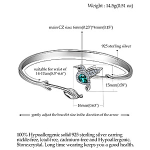 Jewever 925 Sterling Silver Hummingbird Bracelet For Women Cuff Cute Animal Bracelets Inlay Crystals Jewelry Gifts for Lady