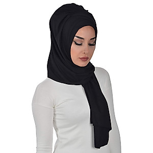 Aisha's Design Instant Hijab for Women Muslim, Presewn 95% Cotton Jersey Turban, Ready to Wear Scarf, Black