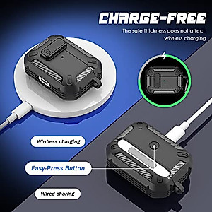 RFUNGUANGO AirPods Pro Case Cover with Cleaner Kit, Military Hard Shell Protective Armor with Lock for AirPod Pro Charging Case, Front LED Visible,Black