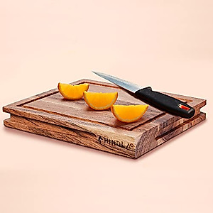 HINDLA Handmade Wooden Cutting Board – 2in1 Acacia Wood Chopping Board & Charcuterie Board Serving Tray – Functional Handmade Butcher Block Wood Cutting Board for Meat and Vegetables – Food Safe