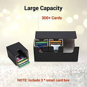 FOTEEMO Card Deck Box for MTG, 3 in 1 Commander Deck Box Deck Box Trading Card Deck Storage Box Holding 300+ Sleeved Cards Magic Commander TCG CCG Sports Card Box (Black and Grey)