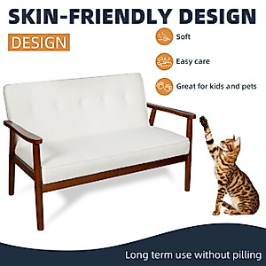 AODAILIHB Small Sofa Couch for Small Spaces, Mid Century Modern Couch Beige Loveseat Sofa for Living Room Teddy Fleece Love Seats with Solid Wood Arms 2 Seat Couches for Bedrooms Office (Beige)