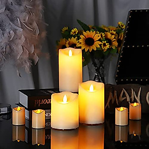 Flickering Flameless Candles Battery Operated Candles Waterproof Outdoor Candles Votives LED Candles Pack of 7 (D:3.25" x H:4" 5" 6") With Remote Cycling 24 Hours Timer Plastic Candles Battery Candles