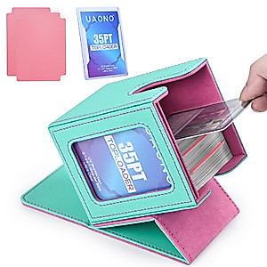UAONO Card Deck Box with MTG Commander Display, Deck Case Holds 100+ Double-Sleeved Cards, Trading Card Storage Box Fits TCG/PTCG/Sports Card with 2 Dividers, 1 Toploader (Turquoise, Pink)