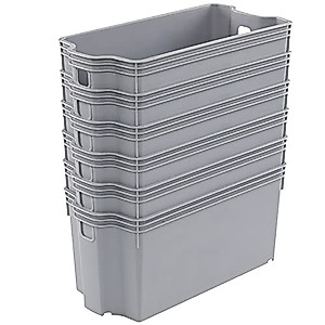 Ggbin Grey Plastic Stacking Storage Basket, Slim Pantry Basket Bins, 6 Packs