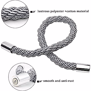 4 Pack Magnetic Curtain Tiebacks Convenient Drape Tie Backs Weave Holder for Window Draperies Hold Curtains Drape Ties Backs 16 inch Holdback (Sliver Gray)