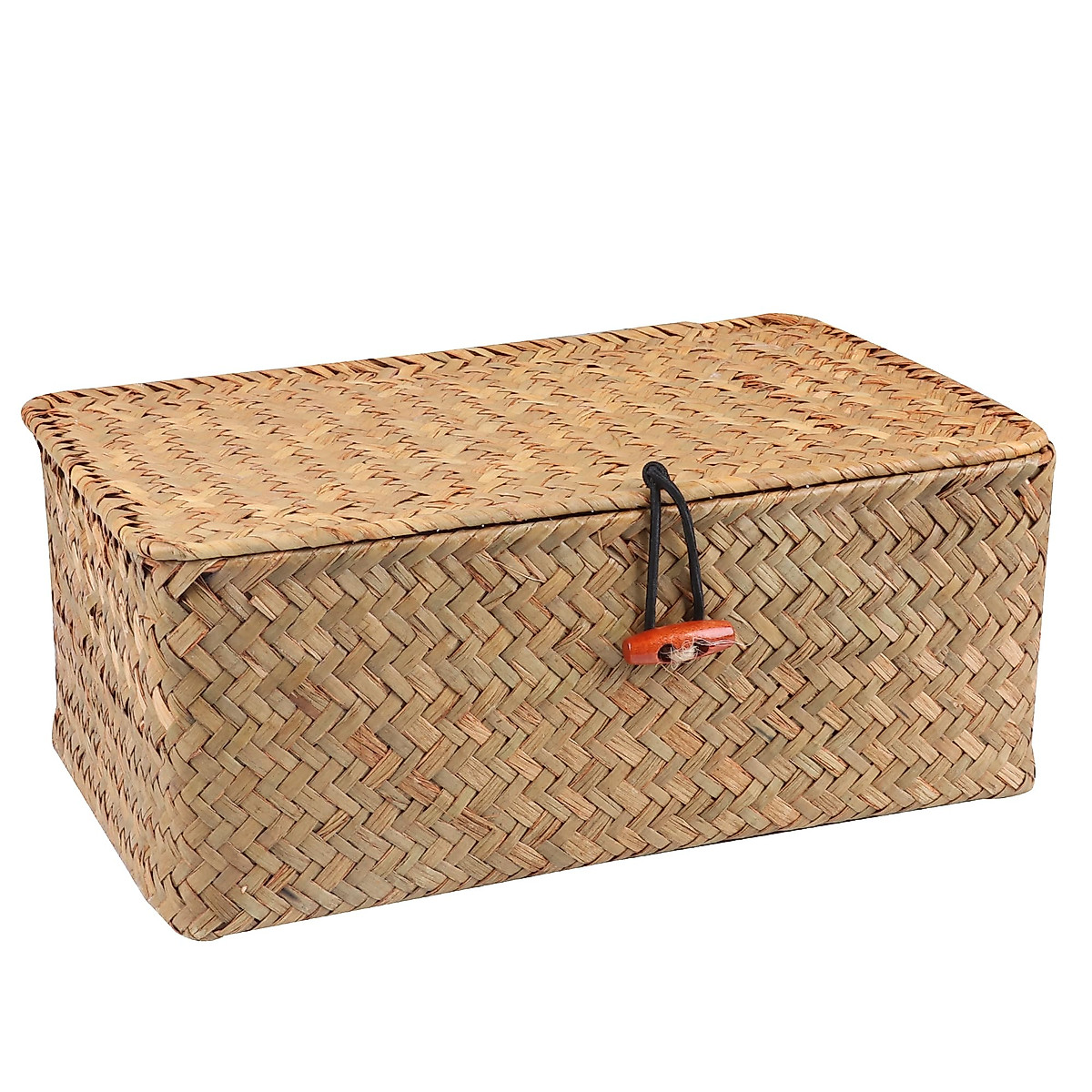 Moosky Wicker Shelf Baskets with Lid,Handwoven Seagrass Basket for Storage Basket Bins Rectangular Home Organizer Gift Boxes (Natural Large)