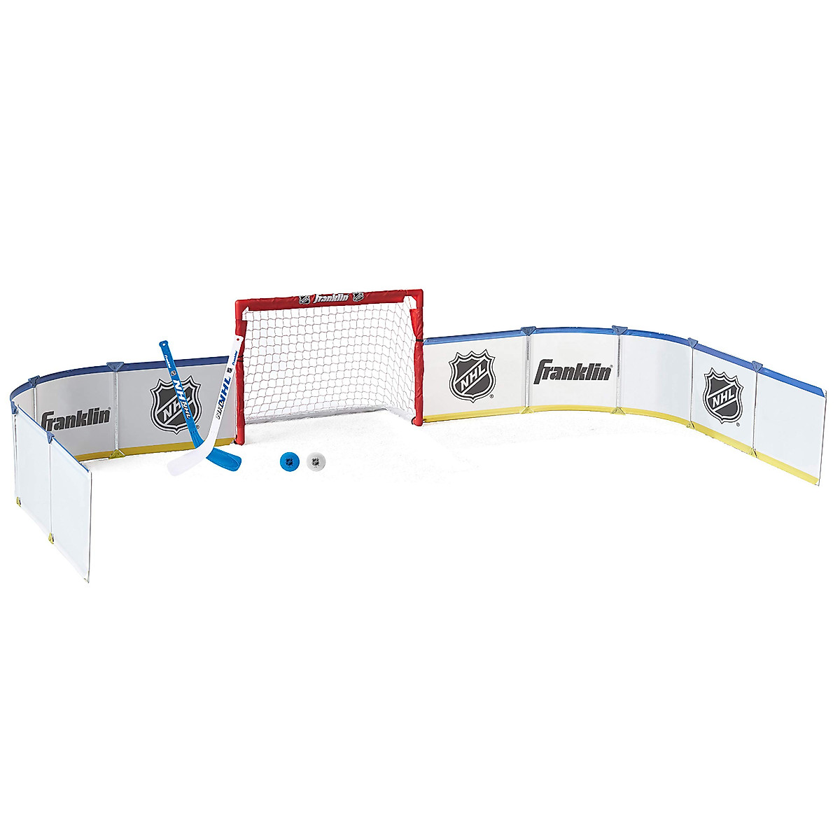 Franklin Sports Mini Hockey Rink Set - Half Rink Knee Hockey Goal, Mini Sticks, and Ball Set - Indoor Mini Hockey Rink - Official NHL Licensed White