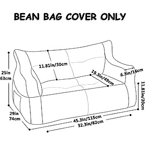 OMKUOSYA Double Bean Bag Chair Lazy Sofa w/Footstool (Cover ONLY, NO Filler) Durable Comfort Lounger High Back Bean Bag Chair Couch for Adults and Kids, Indoor & Outdoor, Beige