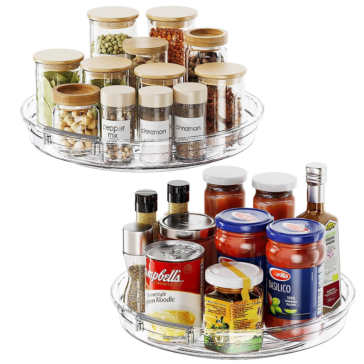 LAMU 2 Pack Lazy Susan Organizer 9.25 inch Turntable for Cabinet, Small Spice Organization for Cabinet, Kitchen, Pantry, Table Top, Fridge, Countertop, Medicine Cabinet Organizer, Clear