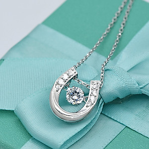 ACJNA 925 Sterling Silver Lucky Horseshoe with CZ Cute U Pendant Necklace Jewelry (U pendant Necklace)