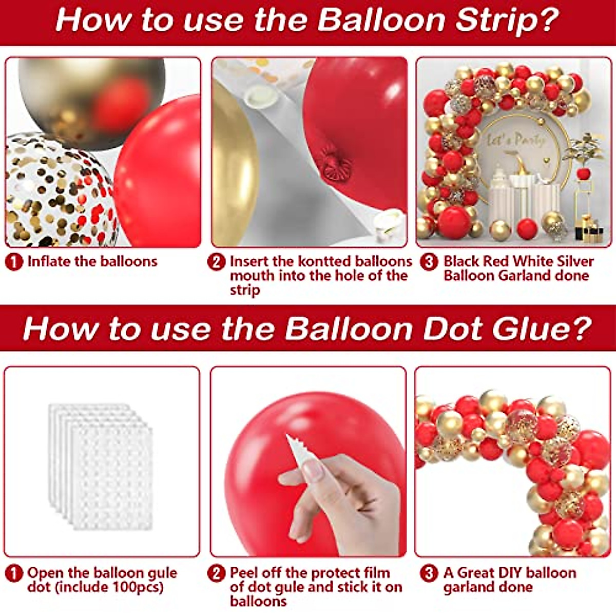 Red Gold Balloons Garland Kit, 120Pcs 18 12 10 5In Red and Gold Balloons With Gold Confetti Balloons for Valentines Wedding Bachelorette Birthday Baby Shower Engagements Anniversary Party Decorations