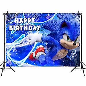 Blue Sonic Hedgehog Happy Birthday Themed Photography Backdrop Sonic Boom Superhero Kids Happy Birthday Party Photo Background Studio Cake Table Banner 5x3ft