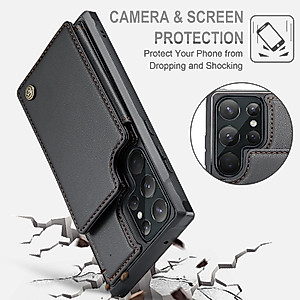 Vinich for Samsung Galaxy S22 Ultra Wallet Case with Card Holder, RFID Blocking Credit Slots Kickstand Shockproof Phone Cover for Women Men, Black