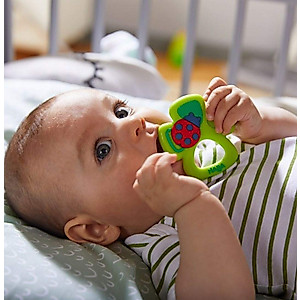 HABA Lucky Shamrock Safe Silicone Teether and Grasping Toy for Developmental and Sensory Play for Babies 6 Months and Up - Dishwasher Safe