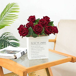 12PCS Artificial Roses Silk Flowers Fake Roses Bouquet Long Stem for Home Wedding Decoration Party (Wine)