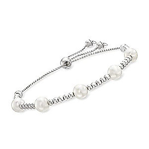 Ross-Simons 7-7.5mm Cultured Pearl and Sterling Silver Bead Station Bolo Bracelet