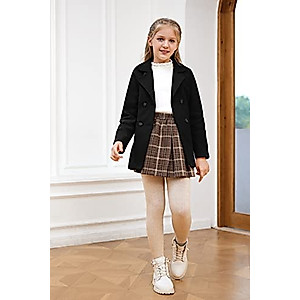 Baby Kids Boys Girls Classic Wool Blend Coat Winter Double Breasted Trench Coat Outwear Pea Coat Jacket with Belt Black