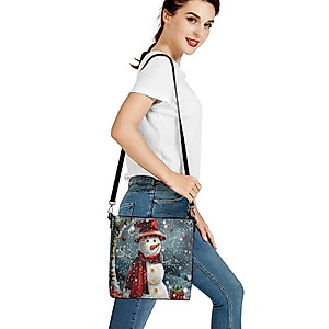 HUGS IDEA Women Handbags PU Leather Big Capacity Tote Handbag Christmas Snowman Pattern Hobo Crossbody Bucket Purse