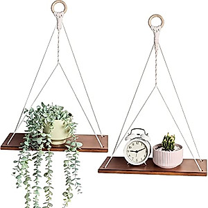 JOFAMY 2-Pack Macrame Hanging Shelves 15.8 in with Wood Hanger, Boho Floating Shelves Indoor for Bathroom, Bedroom, Toilet, Kitchen, Office, Living Room Decor