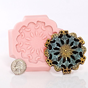 Round Steampunk Medallion Mold Easy To Use Flexible Silicone Food Safe Fondant, Chocolate, Candy, Resin, Polymer Clay Push Mold.