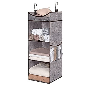 StorageWorks Hanging Closet Organizer, 3-Shelf Hanging Closet Shelves with Top Shelf, 12" W x 12" D x 35 ¼"H, Extra-Large Space, Mixing of Brown and Gray