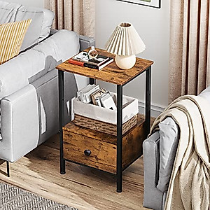 WLIVE Nightstands Set of 2, Bedside Tables with Adjustable Wooden Drawer, 2-Tier Night Stands for Couch, Bed, Sofa, End Table Side Table for Bedroom, Living Room, Rustic Brown