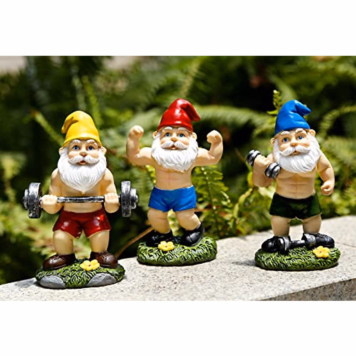 Mrsivrop Funny Workout Garden Gnomes Statues 3pcs 6.2 Inches Outdoor Funny The Muscular, Barbell and Dumbbell Gnomes Decorations Set for Yard, Lawn, Patio, Indoor Gnome Figurine for Home Tabletop