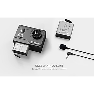 COOAU Action Camera HD 4K 20MP WiFi with External Microphone, Underwater Camera 40M with Remote Control, Waterproof Sport Camera 170° Wide Angle Time Lapse, 2x1200mAh Batteries/16 Accessories