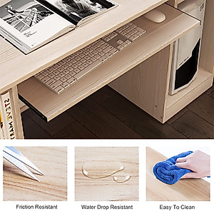 U&G Wooden Computer Desk Study Writing Table,Home Office Desk with Drawers and Storage Shelves,Pc Laptop Table with Keyboard Tray for Bedroom Small Spaces Workstation-D 114x40x92cm(45x16x36inch)