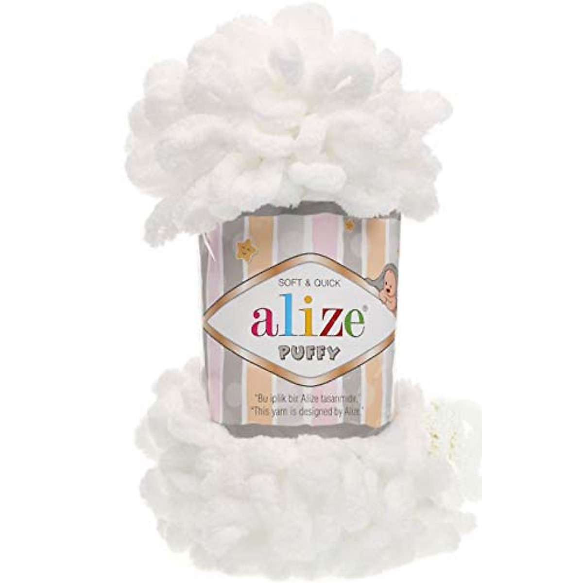 4 skn/Ball Alize Puffy Baby Big Loop Blanket Yarn 100% Micropolyester Soft Yarn 400gr 39.3 yds (55-White)