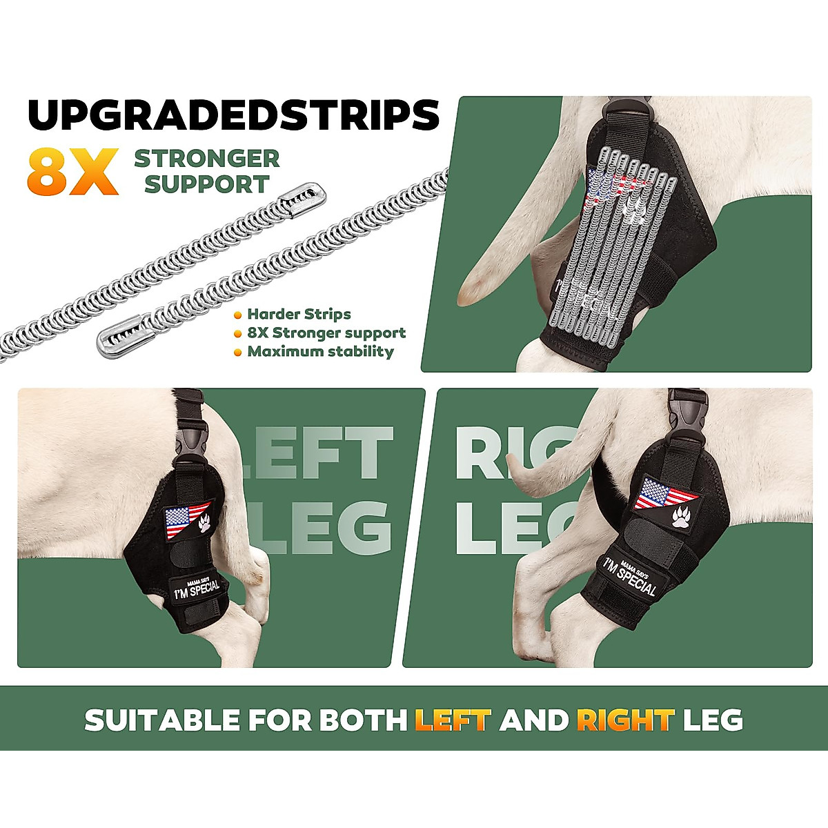 Virbraroo 8X Support Dog Knee Brace with Metal Strips for Joint Pain Relief, Dog Leg Brace for Torn Acl Hind Leg, Rear Leg Brace with Adjustable Traction Belt for Cruciate Ligament Injury (M)