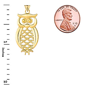 Certified 14k Yellow Gold Designer Owl Animal Pendant Necklace, 18"