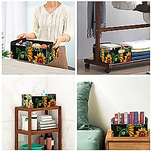 NFMILI Fabric Storage Cube Sunflowers Painting Decorative Foldable Storage Basket Organizer with Handles Rectangle Thick for Multi Use 13.7×10.2×5.1 Inch