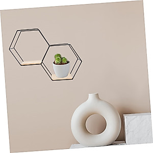 Garneck Wall Shelf Norse Decor Decorative Floating Shelf Modern Geometric Shelves Hexagon Floating Shelves Metal Corner Shelves Wall-Mounted Hexagon Floating Shelf Organizer Iron Small