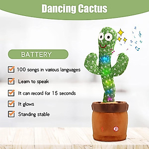 MIAODAM Dancing Cactus, Talking Cactus Baby Toy Repeating Words Smart Cactus Toy Dancing and Singing 100 Songs Funny Toy for Kids and Adults, Plush Interactive Toy Figures