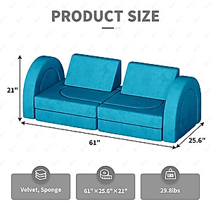 Kids Couch, 12PCS Modular Toddler Couch with 4 Arches and 2 Triangular Cushions, Fold Out Kids Couch for Playroom, Bedroom, Modular Kids Couch for Boys and Girls, Kids Play Couch for Kids (Blue)