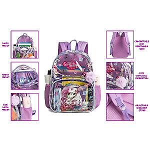 MOHCO Kids Backpack 16in Clear Transparent Backpack See Through School Bookbag with Lunch Bag and Pencil Case boys and Girls